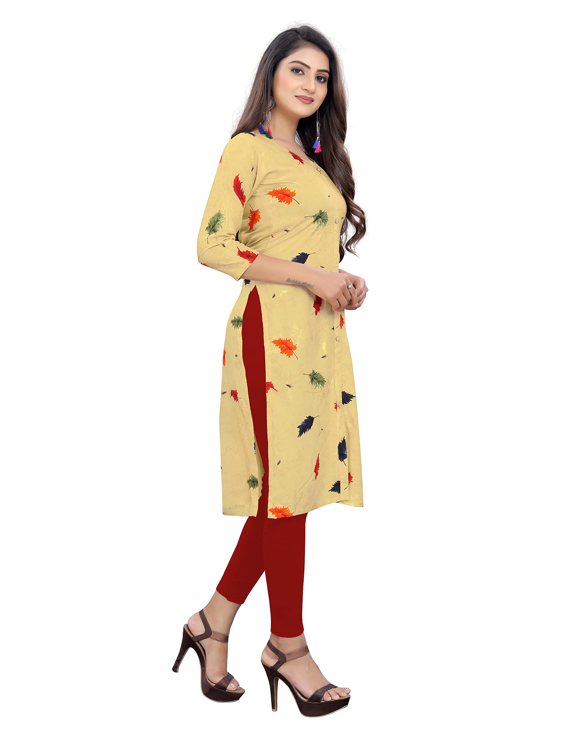 Stylish Rayon Fabric Women's Kurti | Round Neck, Half Sleeve | Fashionable and Comfortable