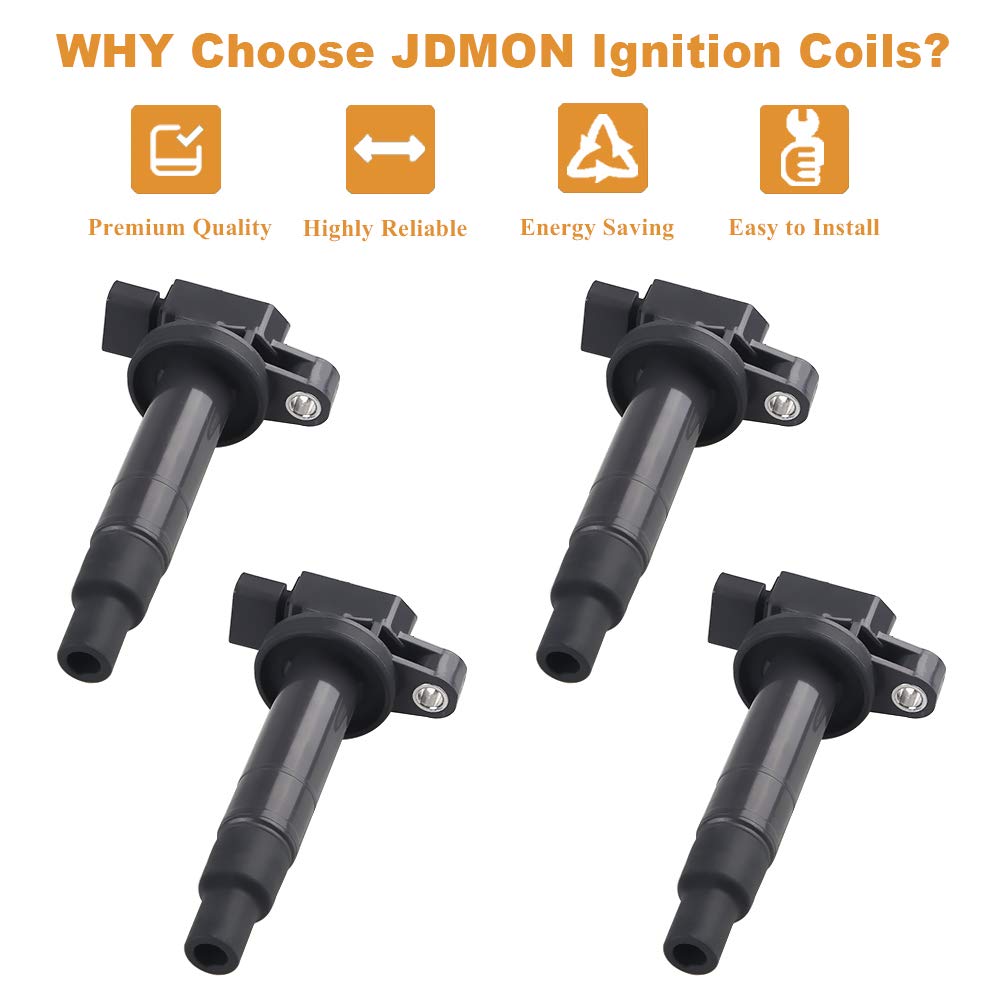 JDMON Compatible with Ignition Coils Toyota Yaris/Echo/Prius/Scion xA/xB/ 1.5L UF316 C1304 Replace 9091902240 set of 4
