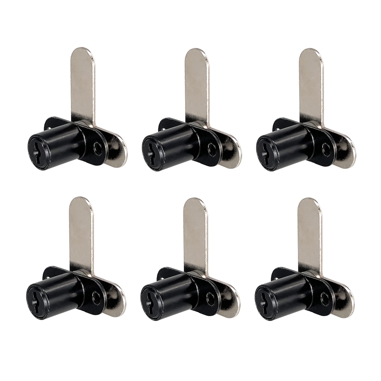 Xnrtop Cam Locks Cabinet Locks Keyed Alike， Cylinder Length Fits on 0.4'', Secure File Drawer Mailbox RV Storage Tool Box Replacement Lock Set, Zinc Alloy(5/8 Inch 6Pcs) (Black, 19mm)