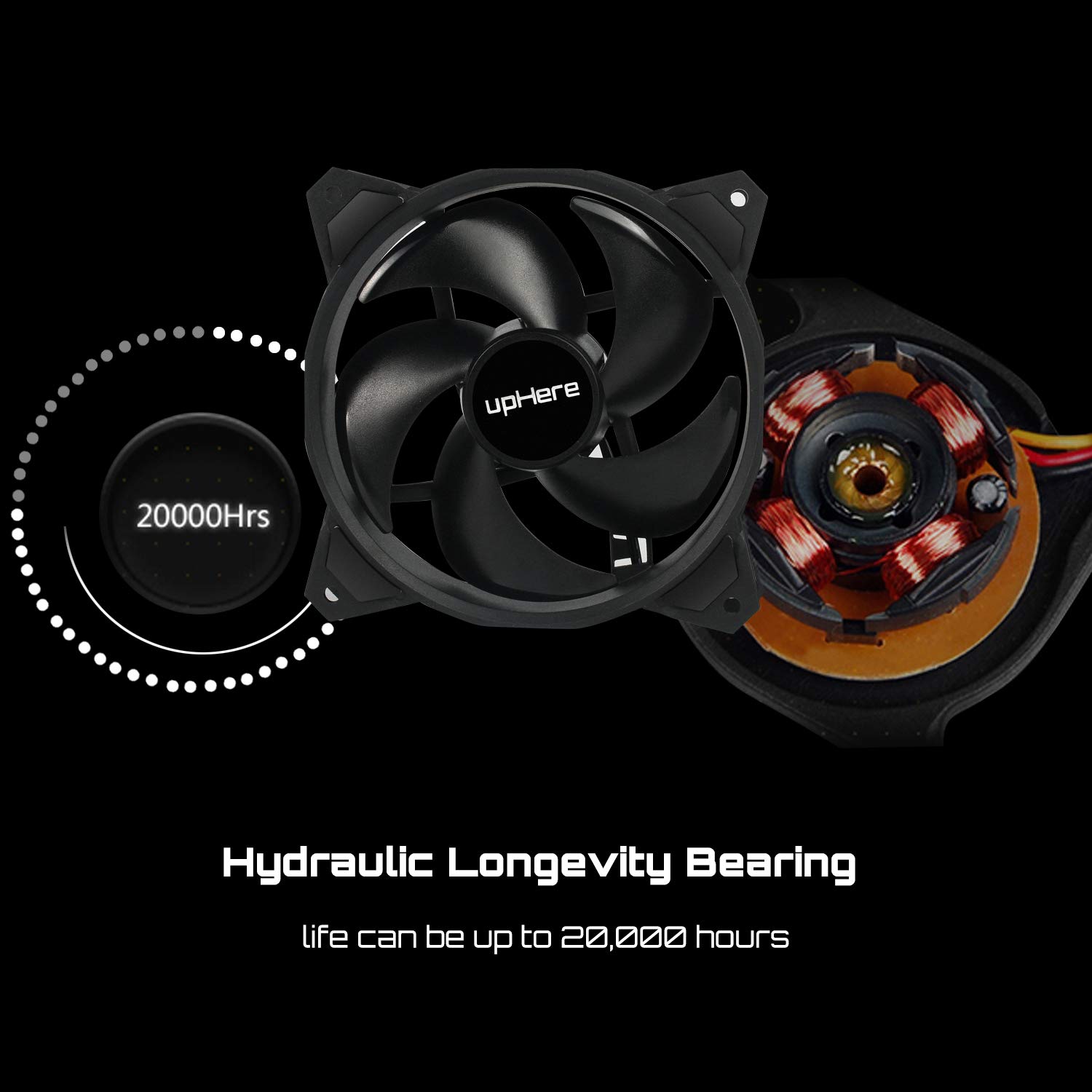 uphere Long Life Computer Case Fan 120mm Cooling Case Fan for Computer Cases Cooling Black 3-Pack,PF120BK3-3