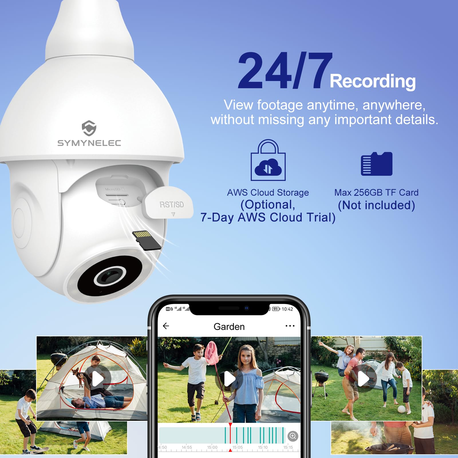 SYMYNELEC Light Bulb Security Camera Outdoor Waterproof, 2K 4MP 2.4GHz Wireless WiFi Light Socket Security Cam 360 Motion Detection Tracking Color Night Vision 2 Way Talk Works with Alexa (Black)