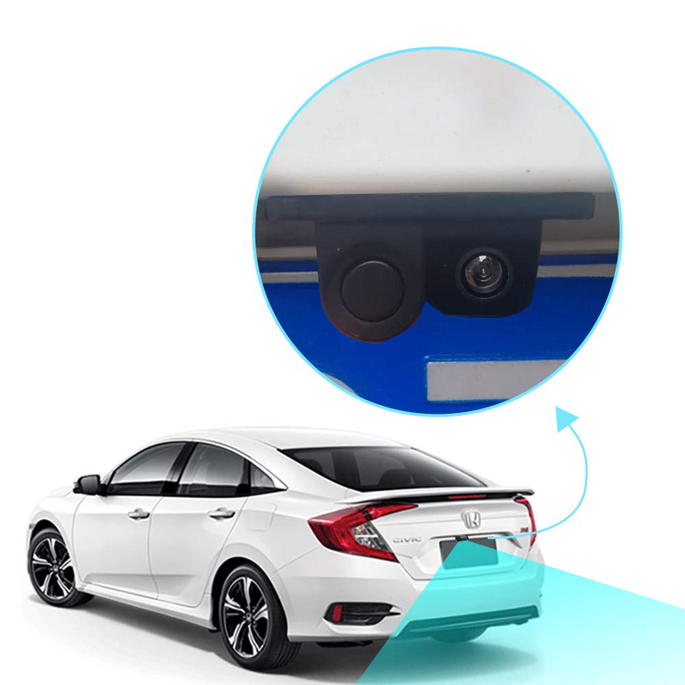 Vehicles Backup Camera System with Radar Parking Sensor Buzzer, Waterproof 12V Cars Reversing Reverse Rear View Camera, 170 Degree Wide View HD Camera