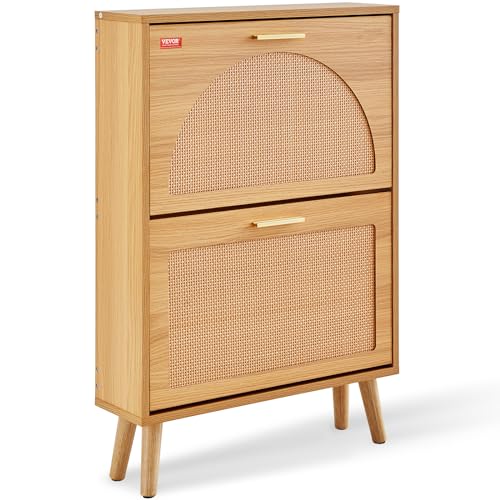 VEVOR Shoe Storage Cabinet for Entryway, 23.6" D x 6.6" W x 34.5" H, Wood color