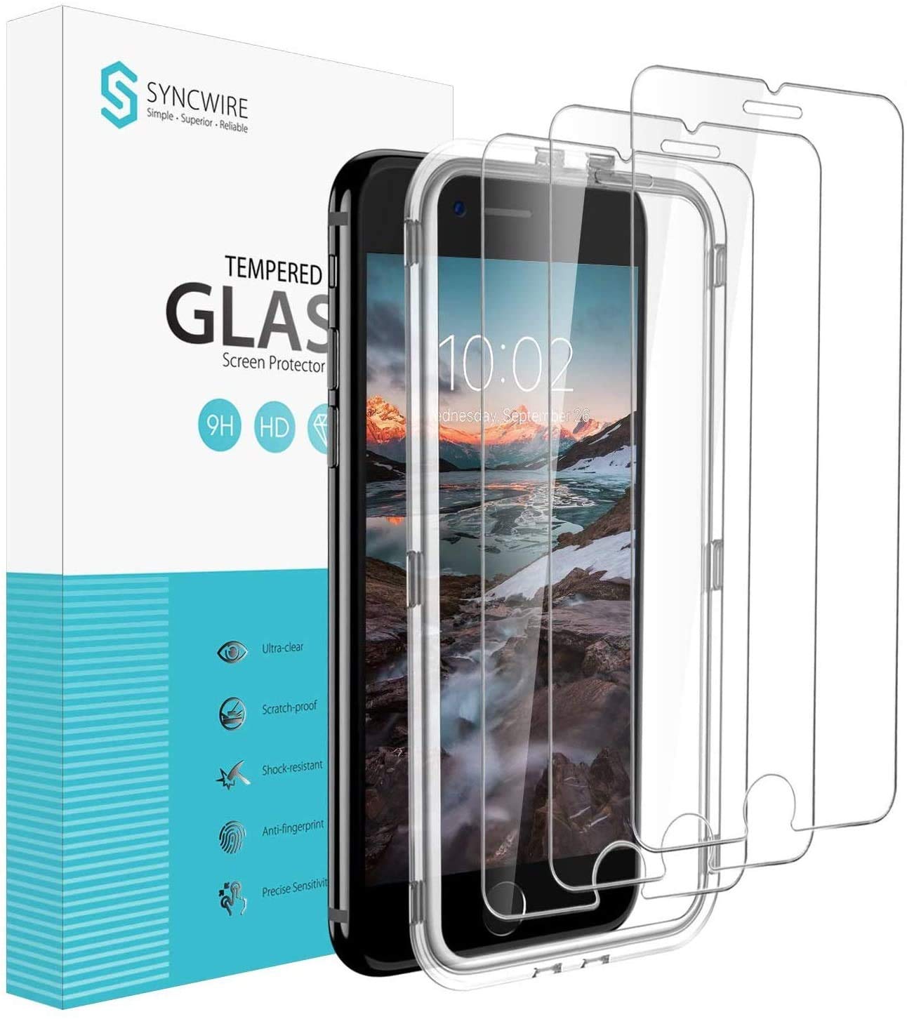 Syncwire [Pack of 3 Tempered Glass Screen Protector for iPhone 8/7 Plus, 2.5D Double Defense Screen Protector with Positioning Aid for iPhone 8/7 Plus, [Scratch-Proof, Anti-Fingerprint]