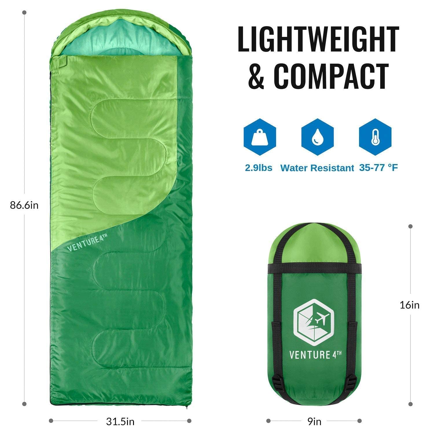 VENTURE 4TH Backpacking Warm Sleeping Bag with Ultralight Sleeping Pad for Adults & Kids β Ideal for Hiking, Camping & Outdoor Adventures