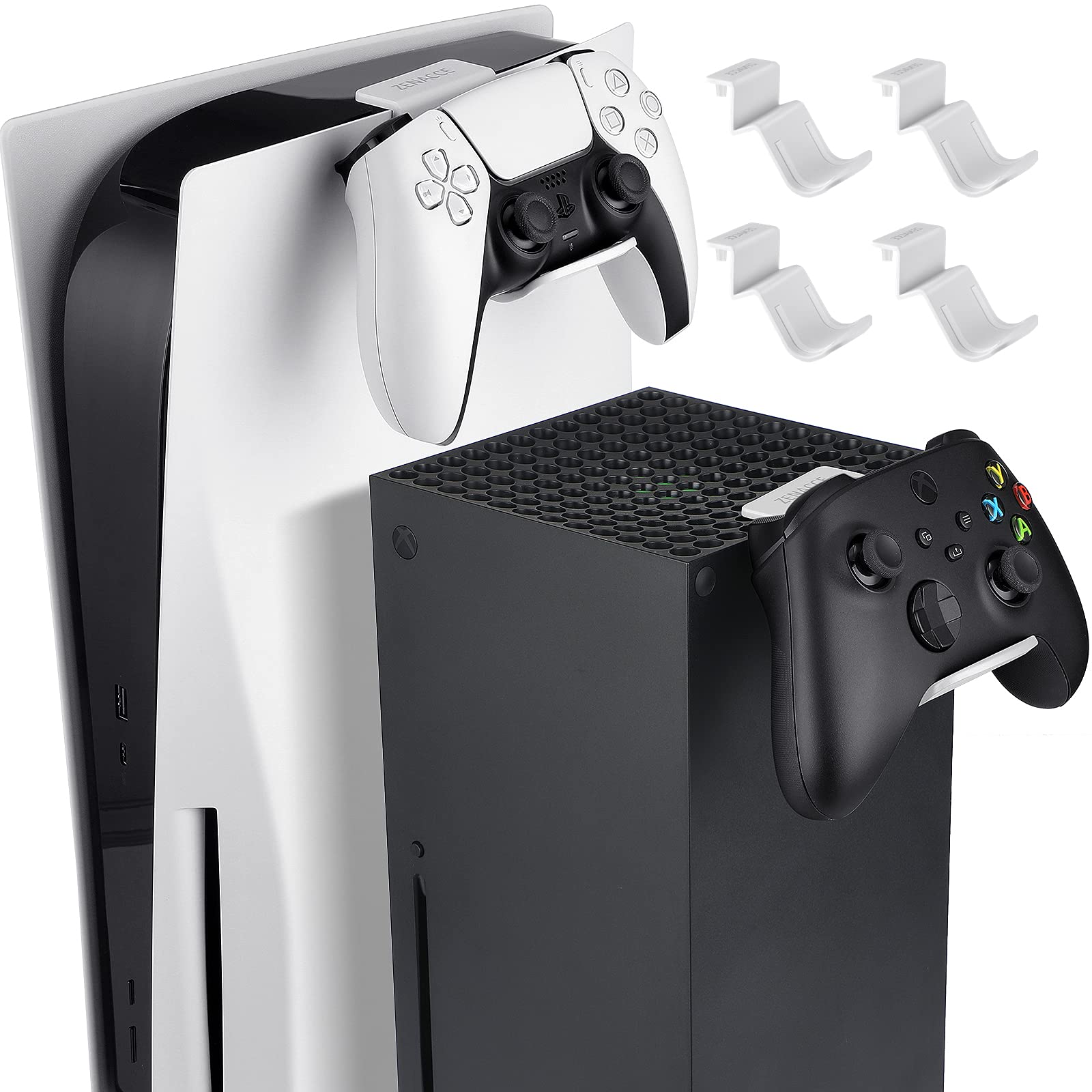 ZENACCE Game Controller Holder Compatible with PS5 and Xbox Series X, Controller Stand Mount for Playstation 5 DualSense and Xbox Series X Controllers, No Screws & No Adhesive Tape - WHITE-4Pcs