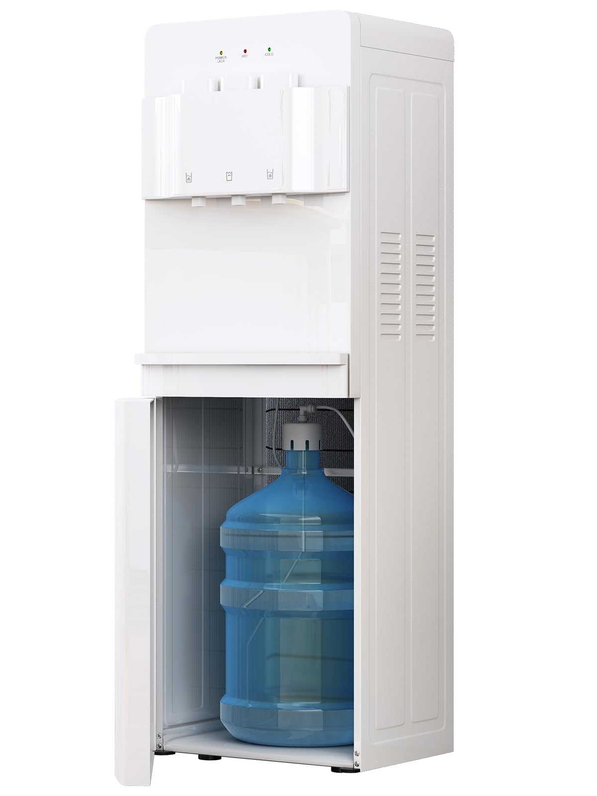 Tabu Bottom Loading Water Cooler Dispenser, Hot & Cold Holds 3 or 5 Gallon Bottle, with Anti-Scalding Design, Storage Cabinet and Child Safety Lock for Home, Office Use (White)