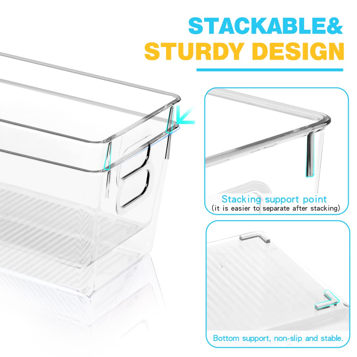 VZKAH Clear Plastic Organizer Bins 【6-Pack】– Shelf Storage Bins or Kitchen Organizing – Fridge Organizer, Pantry Organization and Food Storage Bins,Cabinet Organizers (9.32" L*5.23" W*4.52" H)