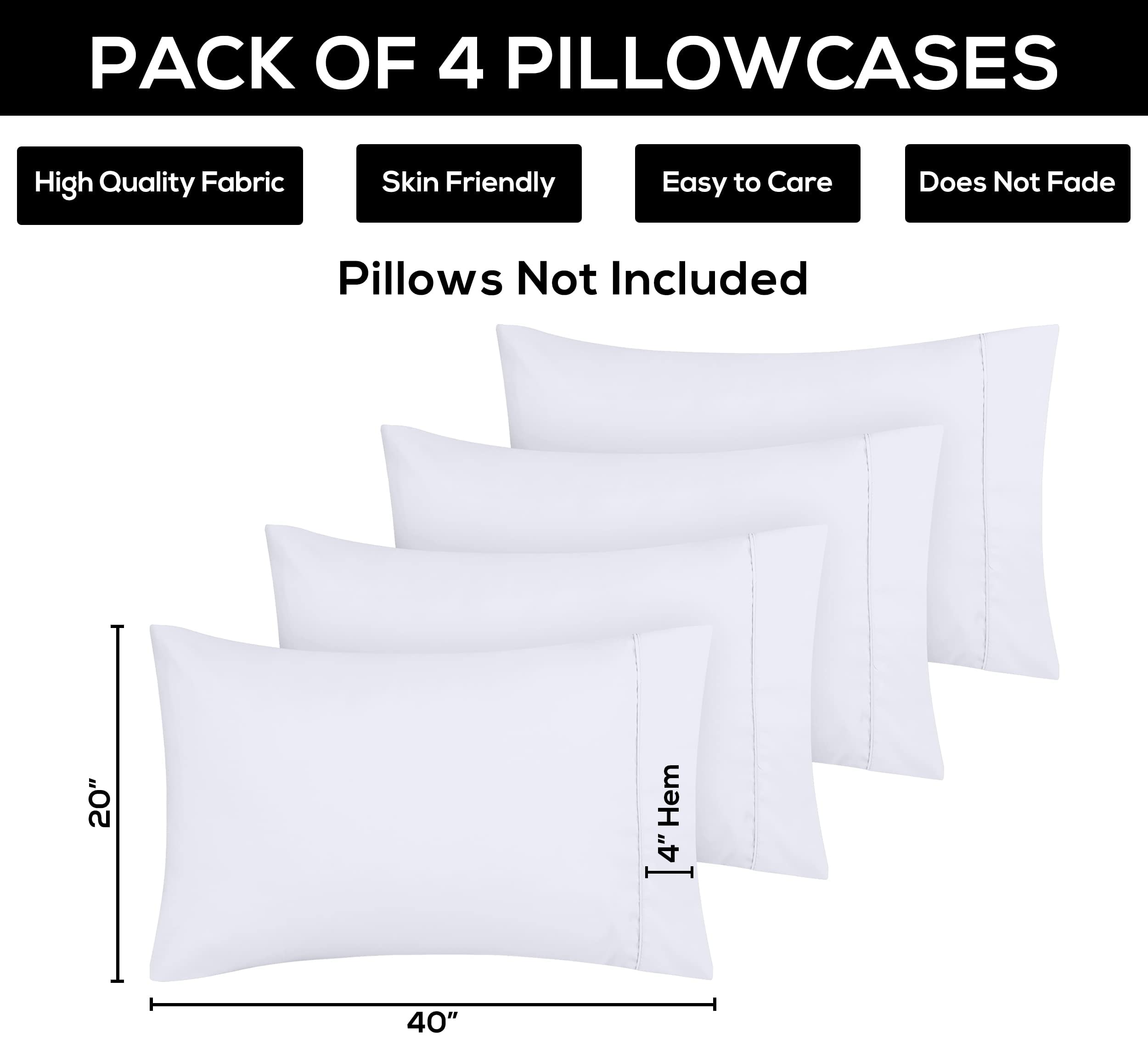 Utopia Bedding King Pillow Cases - 4 Pack - Envelope Closure - Soft Brushed Microfiber Fabric - Shrinkage and Fade Resistant Pillow Cases 20 X 40 (King, White)