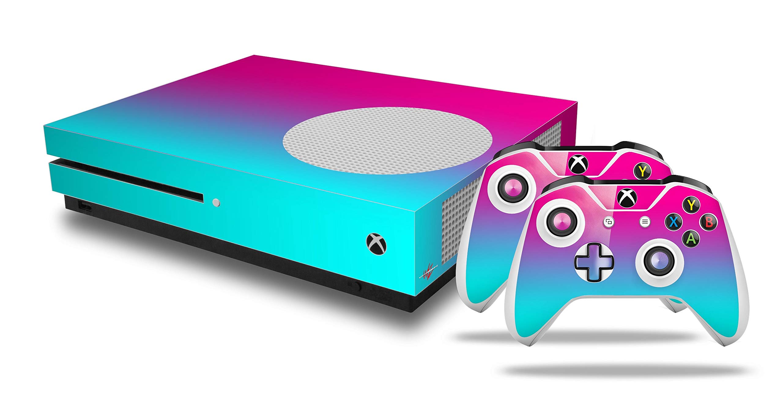 WraptorSkinz Decal Vinyl Skin Wrap Compatible with Xbox One S Console and Controllers - Smooth Fades Neon Teal Hot Pink