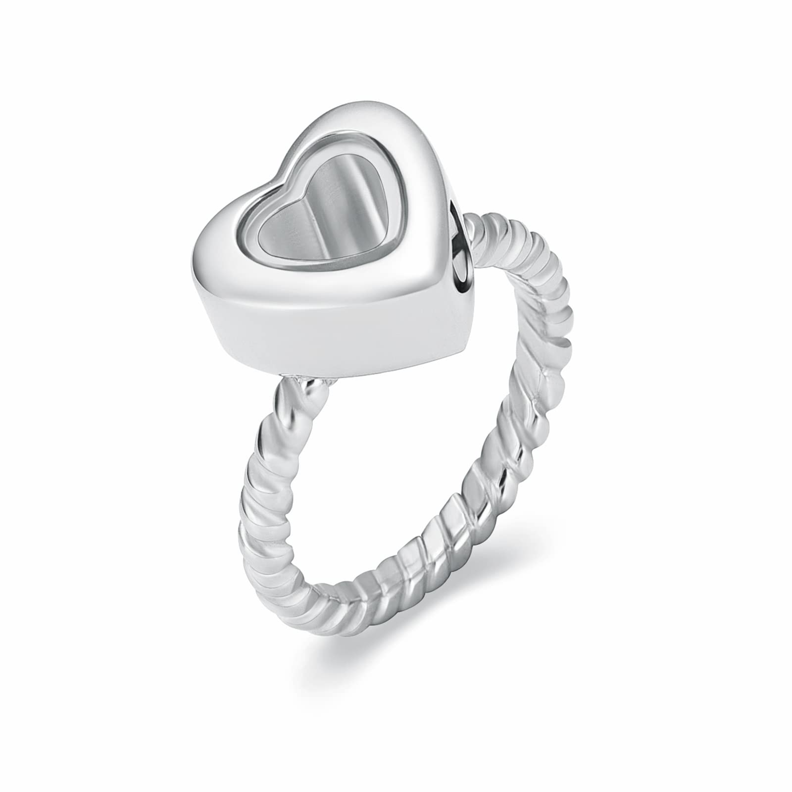 XSMZB Glass Heart Urn Cremation Rings for Ashes - Stainless Steel Memorial Finger Ring Human Pets Keepsake Jewelry for Women (Silver-8)