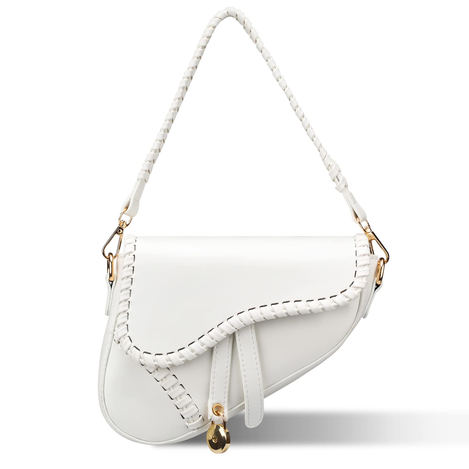 ZooLLyn Saddle Shoulder Bag, Trendy Underarm Bag for Women Satchel Handbag Crossbody Bag Cluth Purse White