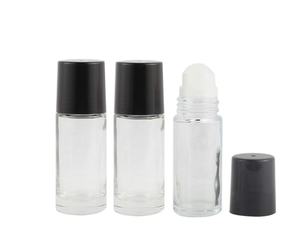 USRommaner 3 Packs Glass Roll On Bottles Deodorant Container Travel DIY Deodorant Bottles With Plastic Roller Balls For Lip Balm Lotion Sunscreen (30ml)