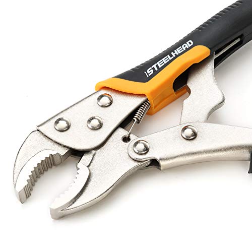 STEELHEAD 3-Piece Locking Pliers Set, 10-inch Curved Jaw, 7-Inch Curved Jaw & 6-1/2β Long Nose Straight Jaw, Integrated Wire Cutter, USA-Based Support