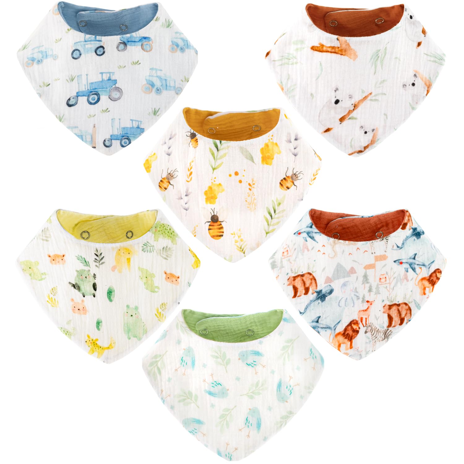 vuminbox Muslin Baby Bibs Bandana Drool Bibs 100% Cotton Absorbent Soft Reversible 6-Pack Set for Feeding, Teething Pattern and Solid Color for Girls