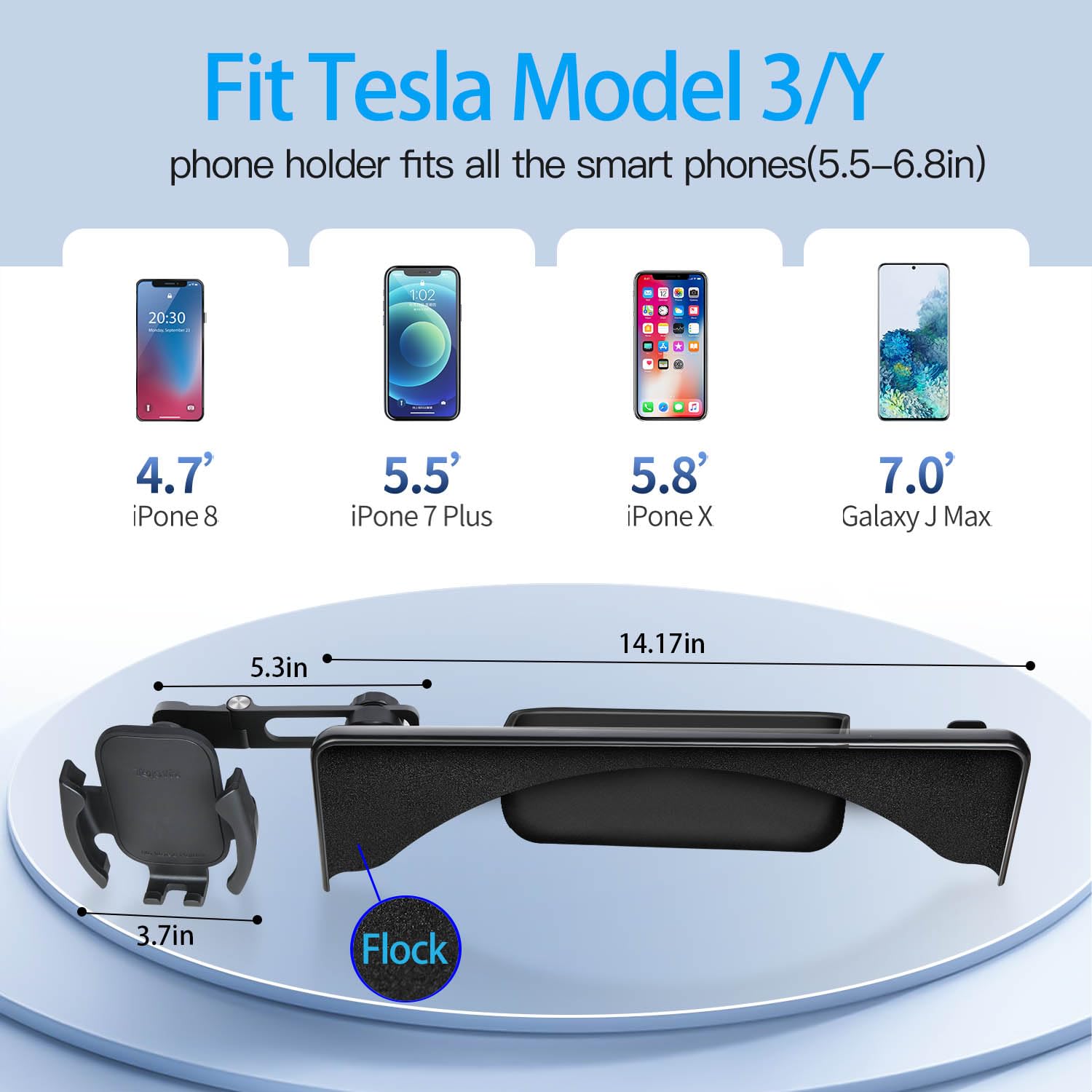 TSELLER for Tesla Model Y Model 3 Phone Holder Cell Phone Mount Silence Screen Phone Cradle Kits Adaptive for 5.5-7.0" Smartphones Accessories with Silicone Sunglasses Organizer