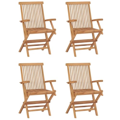 vidaXL 5 Piece Folding Patio Dining Set in Solid Teak Wood - Round Table, 4 Chairs, Outdoor Al Fresco Dining, Garden Patio Furniture, Portable and Foldable Design, Sturdy Wooden Frame
