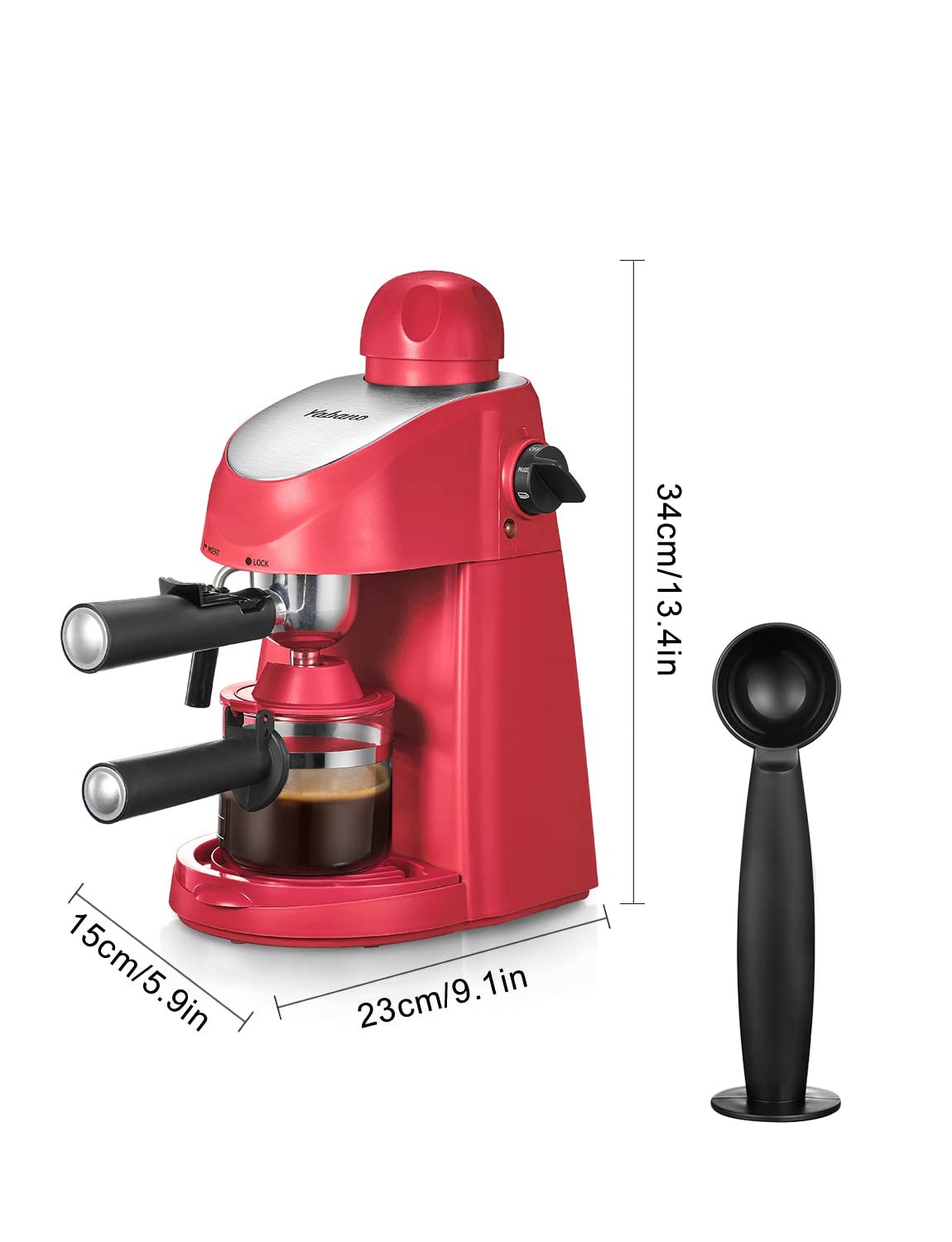 Yabano Espresso Machine, 3.5Bar Espresso Coffee Maker, Espresso and Cappuccino Machine with Milk Frother, Espresso Maker with Steamer (Red)