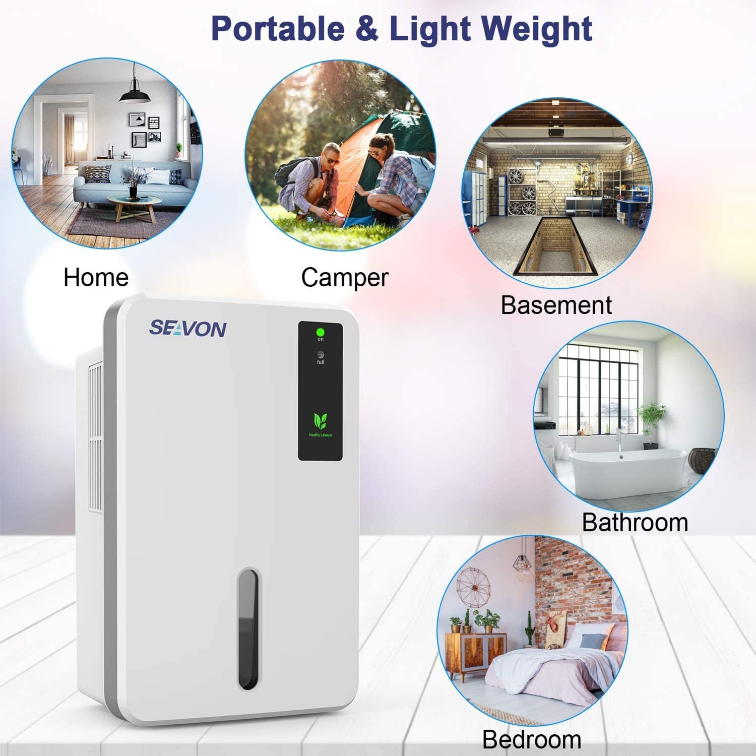 SEAVON Dehumidifiers for home, 2800 Cubic Feet (269 sq. ft) Dehumidifiers with 1500ml capacity for Basements, Bathroom, Bedroom, RV, Wardrobe, Auto Shut Off