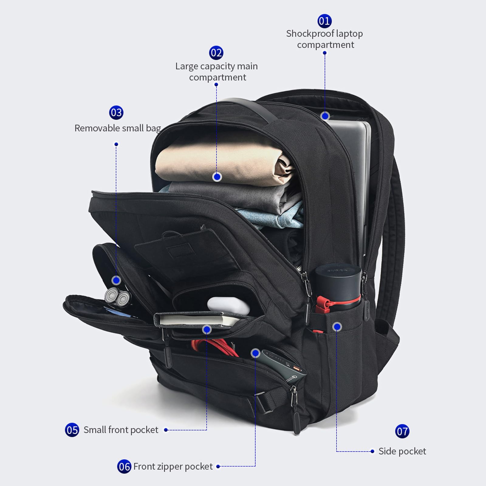 TIGERNU Travel Laptop Backpack for Men Anti-Theft Backpack Waterproof Business Work Bag Outdoor Tactical Backpack Fits 17.3 Inch Laptop (TGN-B008 Black)