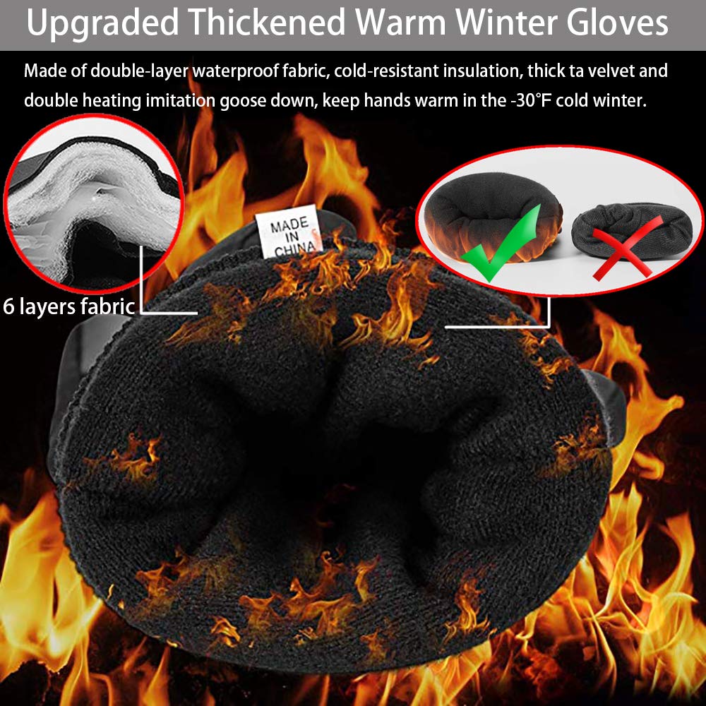 Y&R Direct Mens Winter Gloves -30℉Windproof Waterproof Warm Touch Screen Gloves for Outdoor Work Cycling (Large)