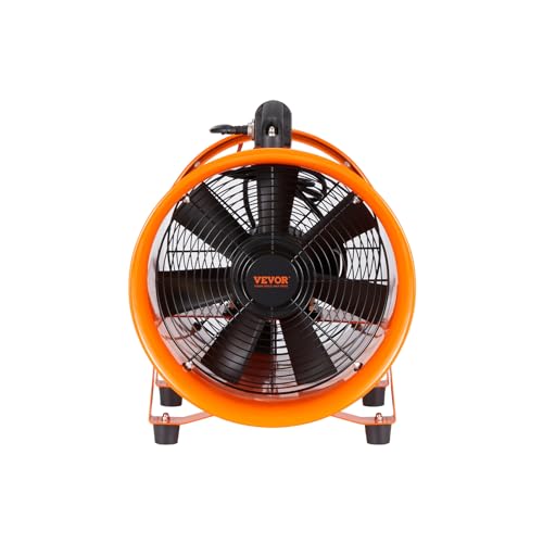 VEVOR 12 Inch Utility Blower Fan, 2 Speed 2894 CFM Heavy Duty Cylinder Axial Exhaust Fan with 33ft Duct Hose, Industrial Portable Ventilator for basements, warehouse, Workshop, or Confined Space
