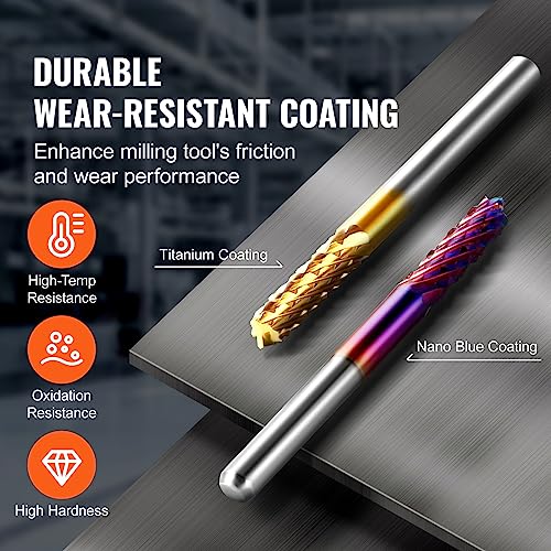 VEVOR 40pcs End Mills CNC Router Bits, 1/8" Shank, CNC Cutter Milling Carving Bit Set, Including 2-Flute Flat Nose & Ball Nose End Mill, Nano Blue Coat & Titanium Coat CNC Bits, for Milling Machine