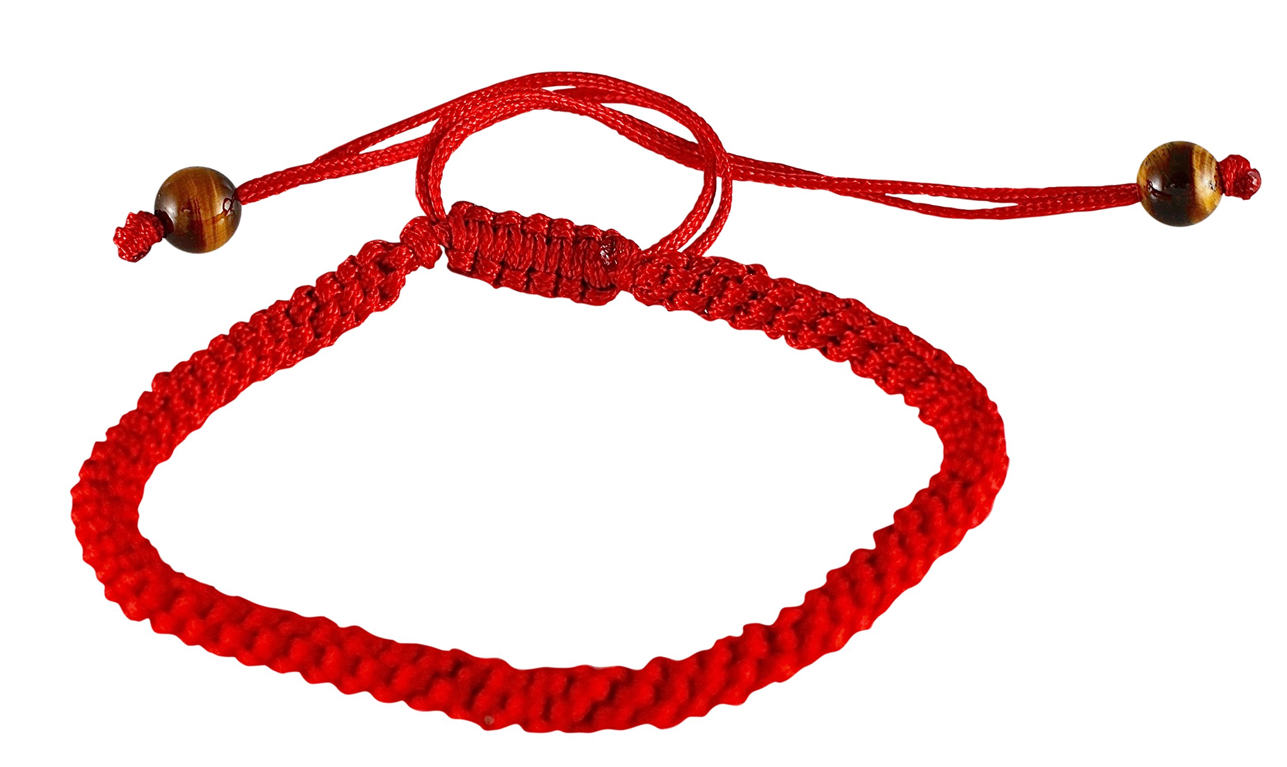 WizardPins Handmade Kabbalah Red String Bracelet with 2 Tiger Eye Bead- Good for Prosperity and Success