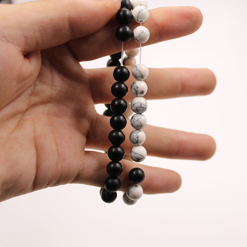 UEUC Distance Couple Bracelet His and Hers Black Matte Agate & White Stone 8mm Beads Bracelet