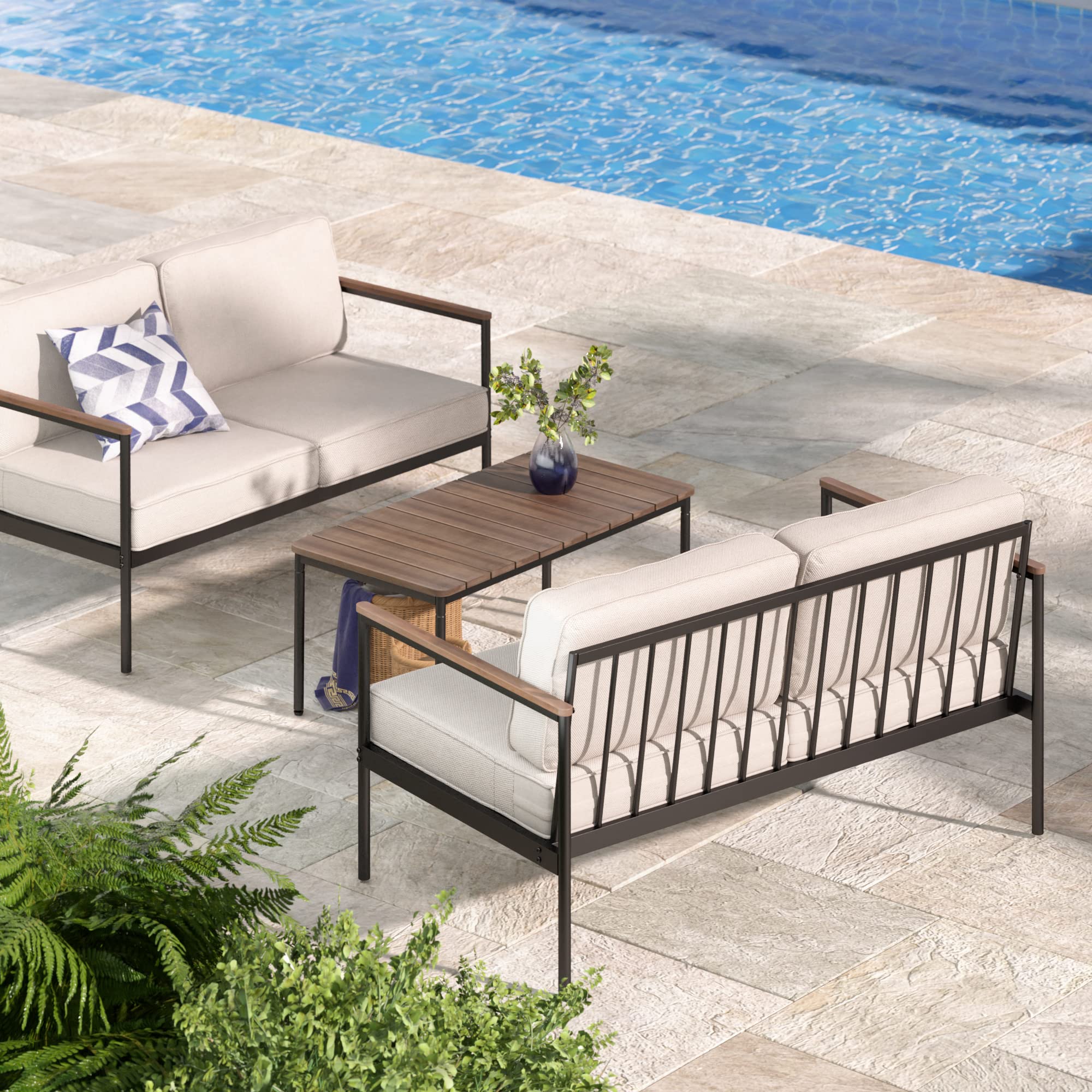 ZINUS Savannah Aluminum and Bamboo Outdoor Sofa with Cushions / Premium Patio Sofa / Weather Resistant and Rust Proof / Easy Assembly