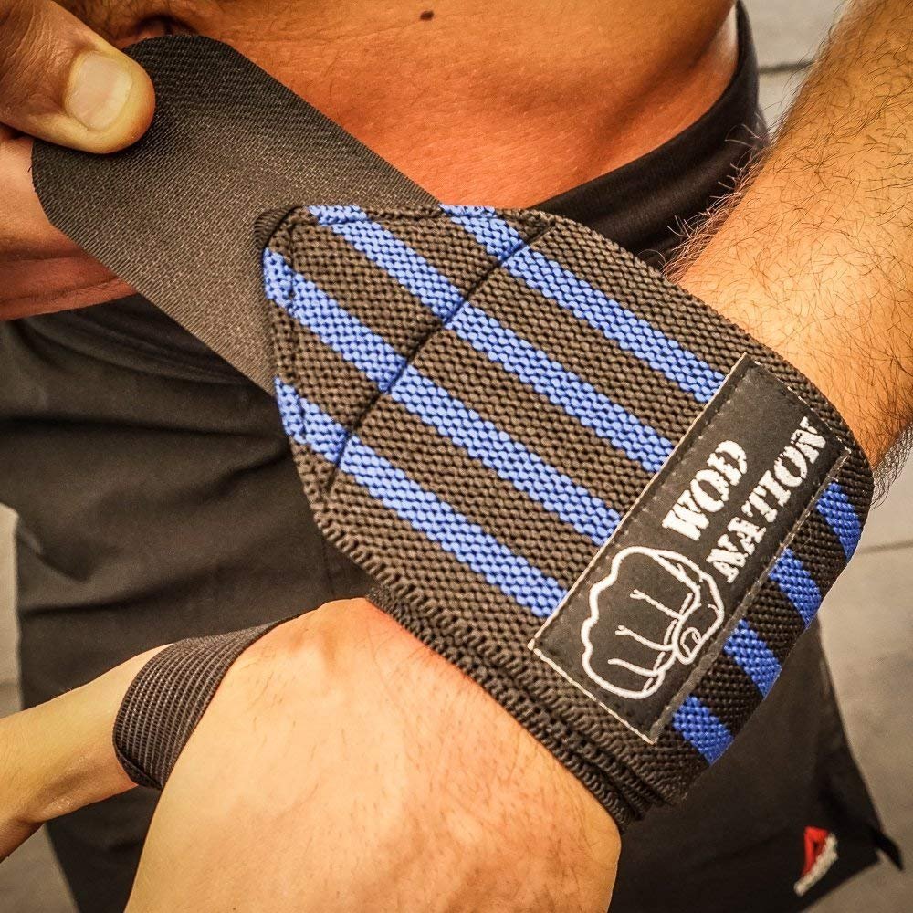 WOD Nation Wrist Wraps for Weightlifting, 12β Professional Gym Wrist Straps w/Thumb Loop Men & Women, Wrist Support Wraps for Strength Training, Powerlifting & Bodybuilding (Black/DK Blue)