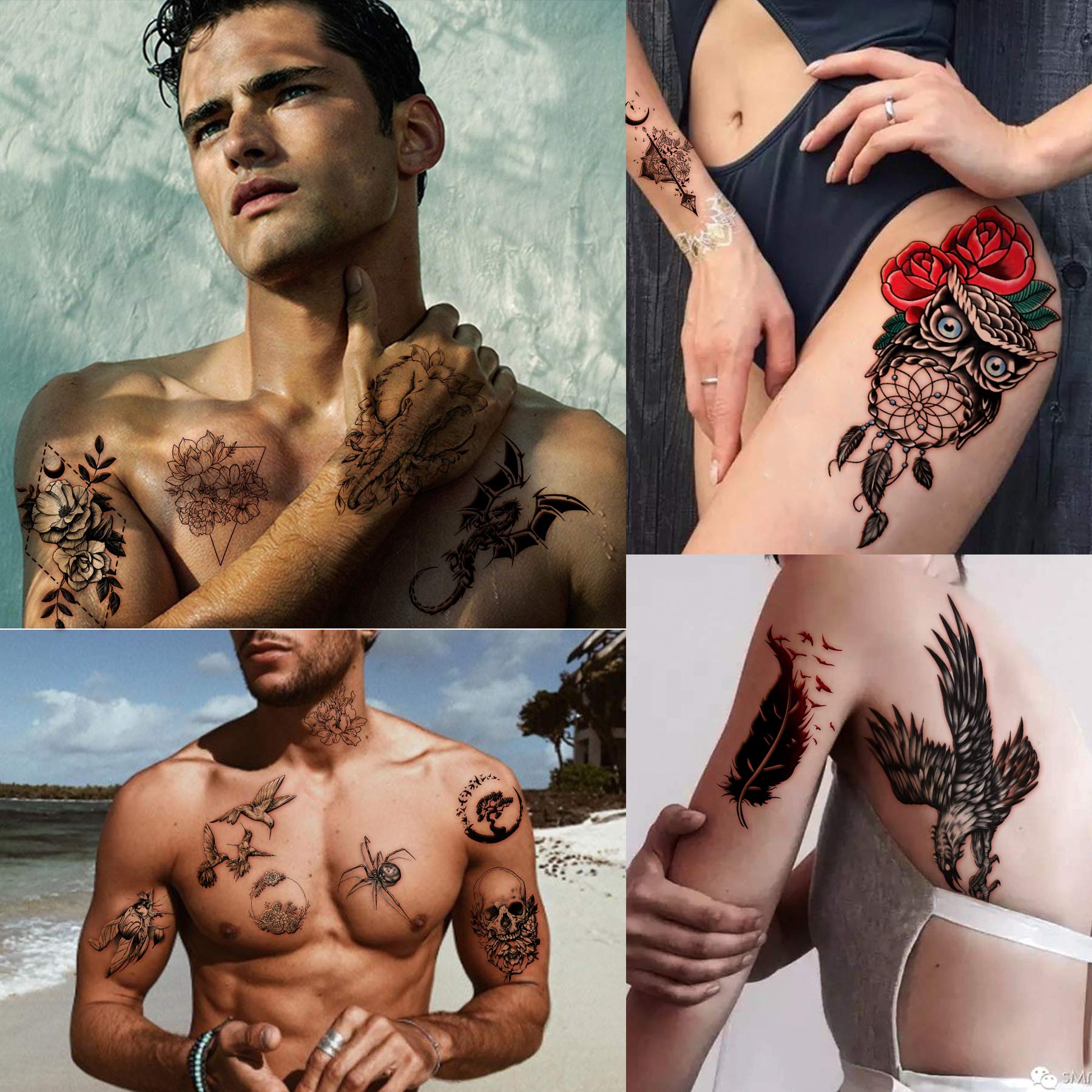 Yazhiji 56 Sheets Temporary Tattoos Stickers 11 Sheets Half Arm Shoulder Tattoos for Men or Women with 45 Sheets Tiny Fake Tattoo