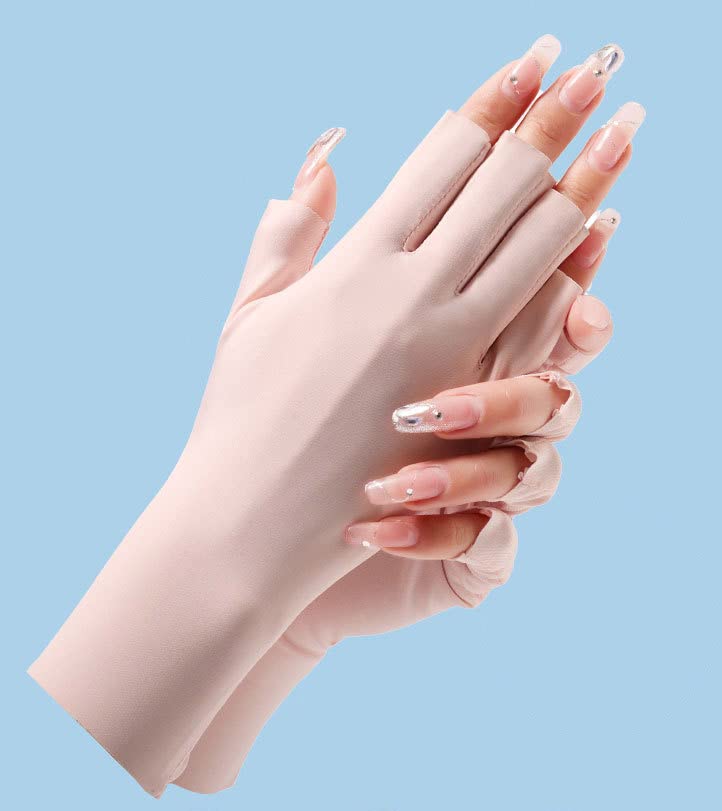 Vikodah Women Fingerless Gloves Summer UV Protection Gloves Cool Ice Silk Gloves Sun Block Driving Gloves Unisex