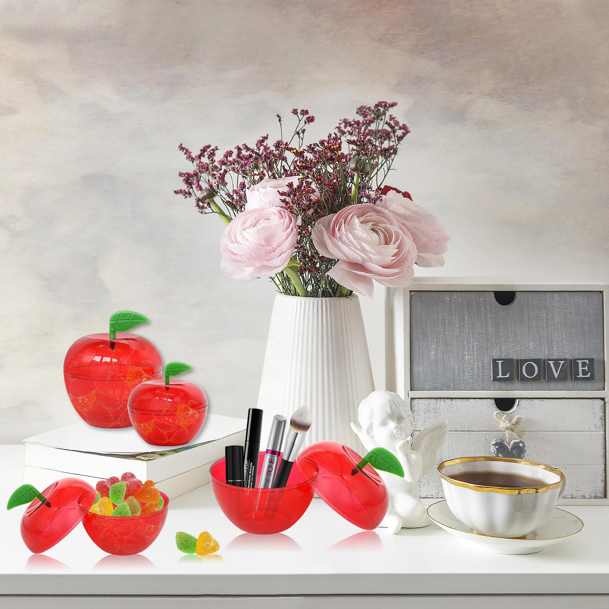Yuronam 10 Pcs Mini Christmas Apple Container Plastic Filled Bobbing Apple Containers for Valentine, Wedding Decorations, Party Favor