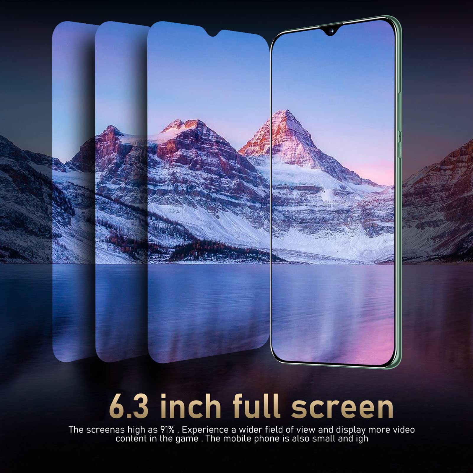 Vikye 6.3 Inch Ultra HD Screen 4GB RAM 64GB ROM 8MP and 24MP Camera Face Recognition 3G WiFi GPS Mobile Phone for Android 12 US Plug 100V to 240V (Green)