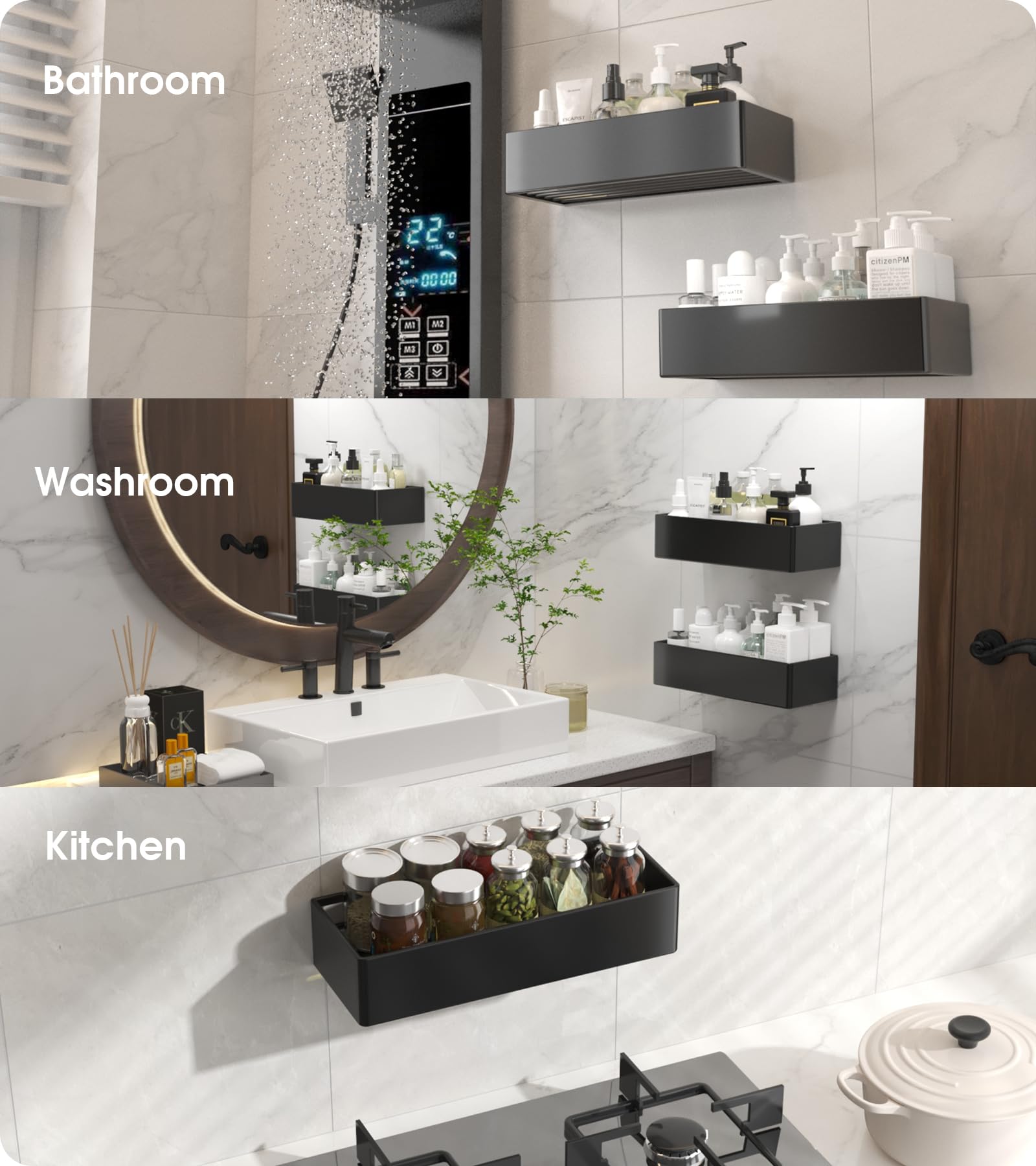 Statiem Adhensive Shower Caddy 2 Pack, Stainless Steel Shower Shelf for Inside Shower Drill-Free Shower Organizer for Bathroom Organization and Storage