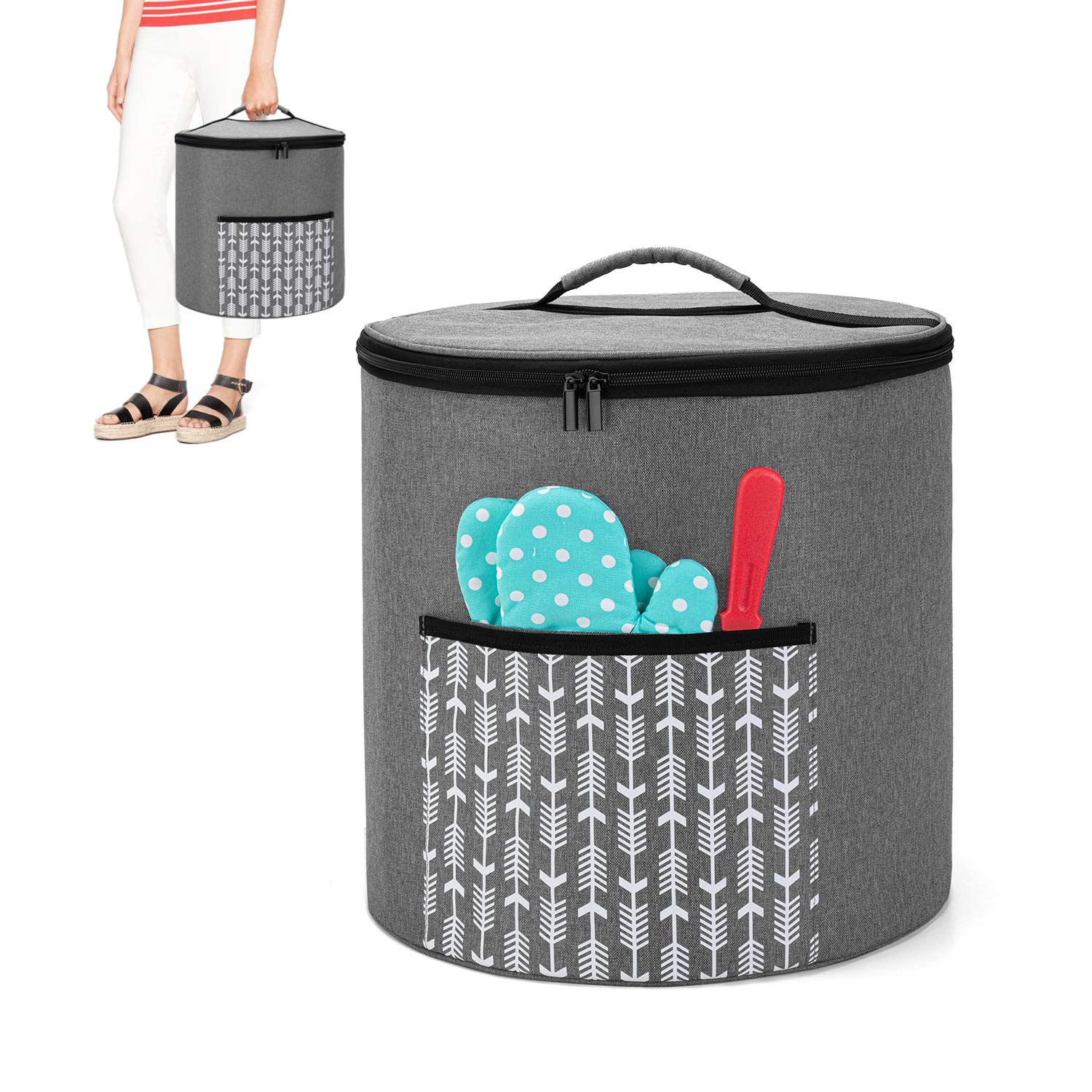 Yarwo Carrying Bag Compatible for 8 Quart Instant Pot, 4-5 Quart Air Fryer, Cuisinart Bread Maker, Fully-Enclosed Kitchen Appliance Dust Cover with Pockets and Top Handle, Gray with Arrow