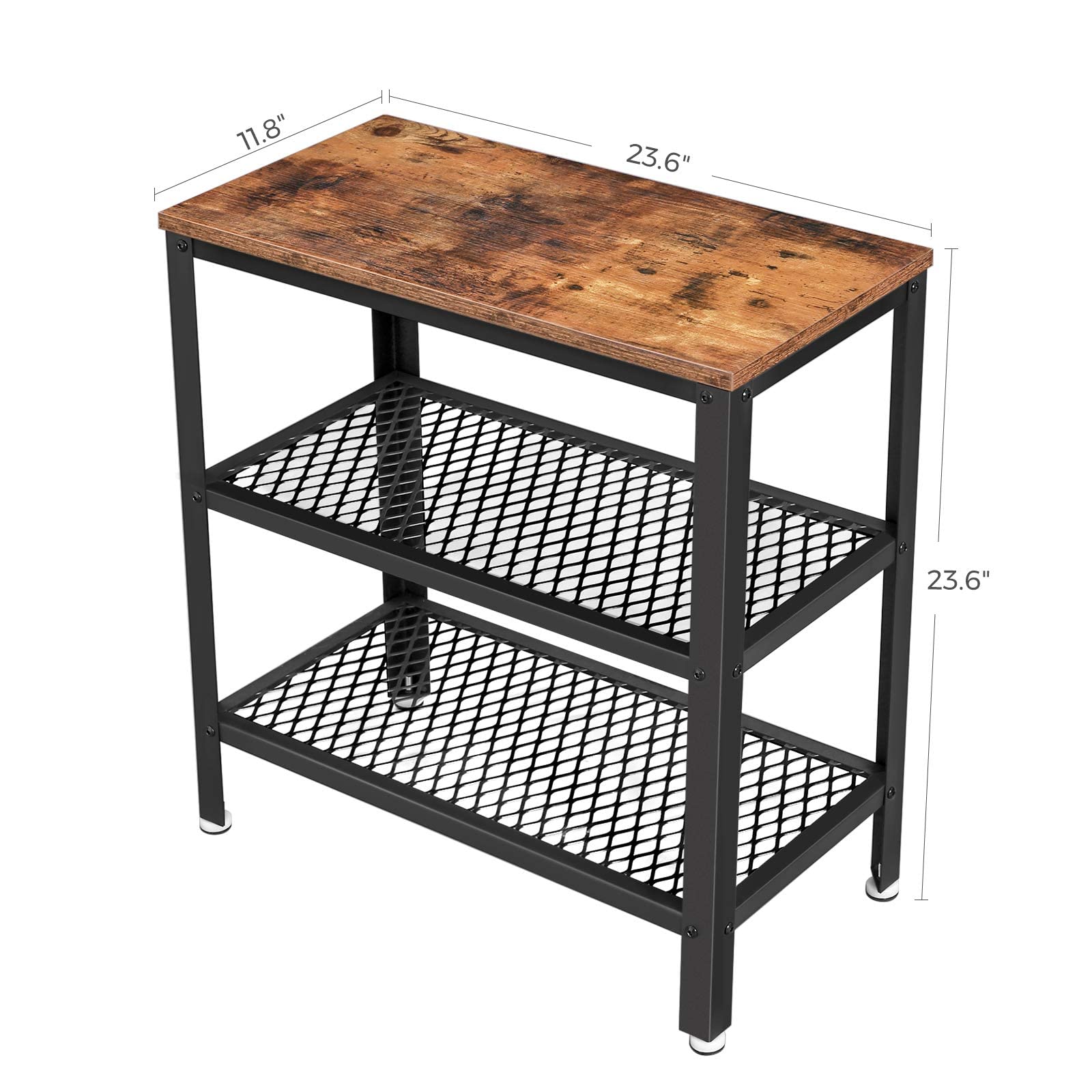 VASAGLE Bryce Side Table, End Table, Decorative Table with 2 Mesh Shelves, Hallway, Living Room, Bedroom, Office, Narrow, Stable, Space Saving, Easy Assembly, Industrial Design, Rustic Brown ULET33BX