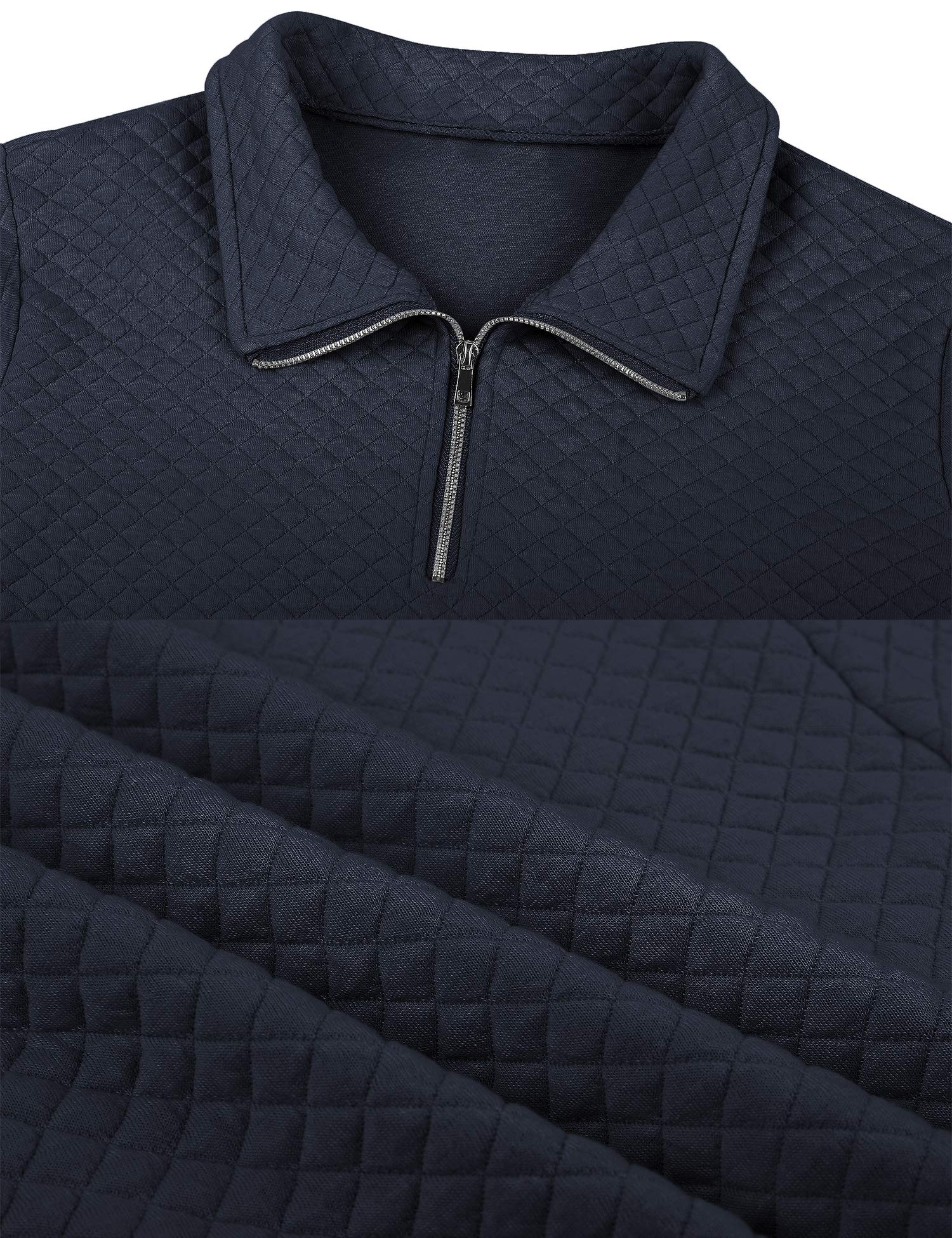 Women Half Zipper Long Sleeve Pullover Quilted Pattern Hoodie Casual Sweatshirt Stand Collar Tops with Pocket Navy Blue S