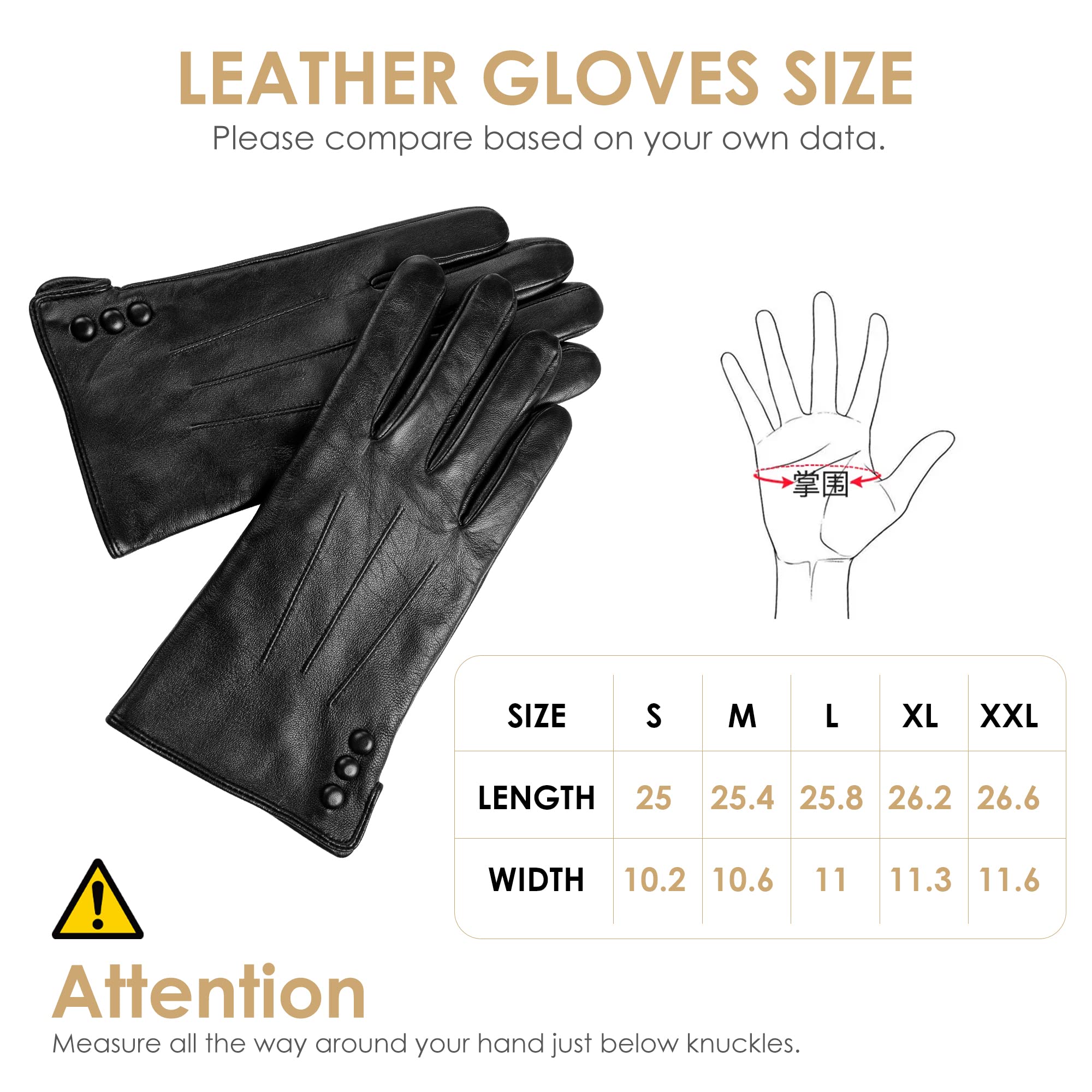 YMYLGDDW Leather Gloves for Men Winter Gloves Genuine Sheepskin Gloves Warm Wool Lining Driving Touch Screen Gloves