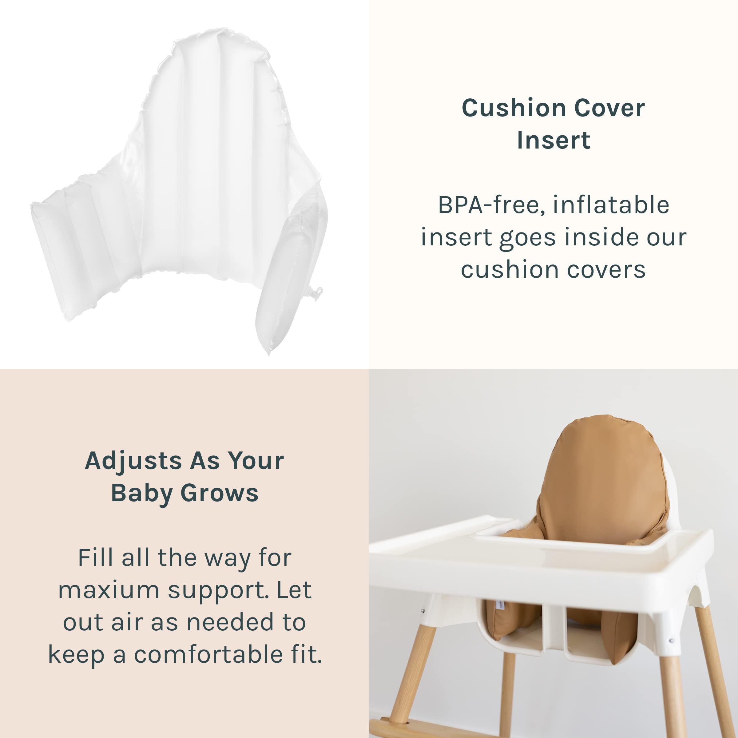 Yeah Baby Goods WIPEABLE Vegan Leather Cushion Cover Compatible for The IKEA ANTILOP Highchair (Doe-Cover and Cushion Insert)