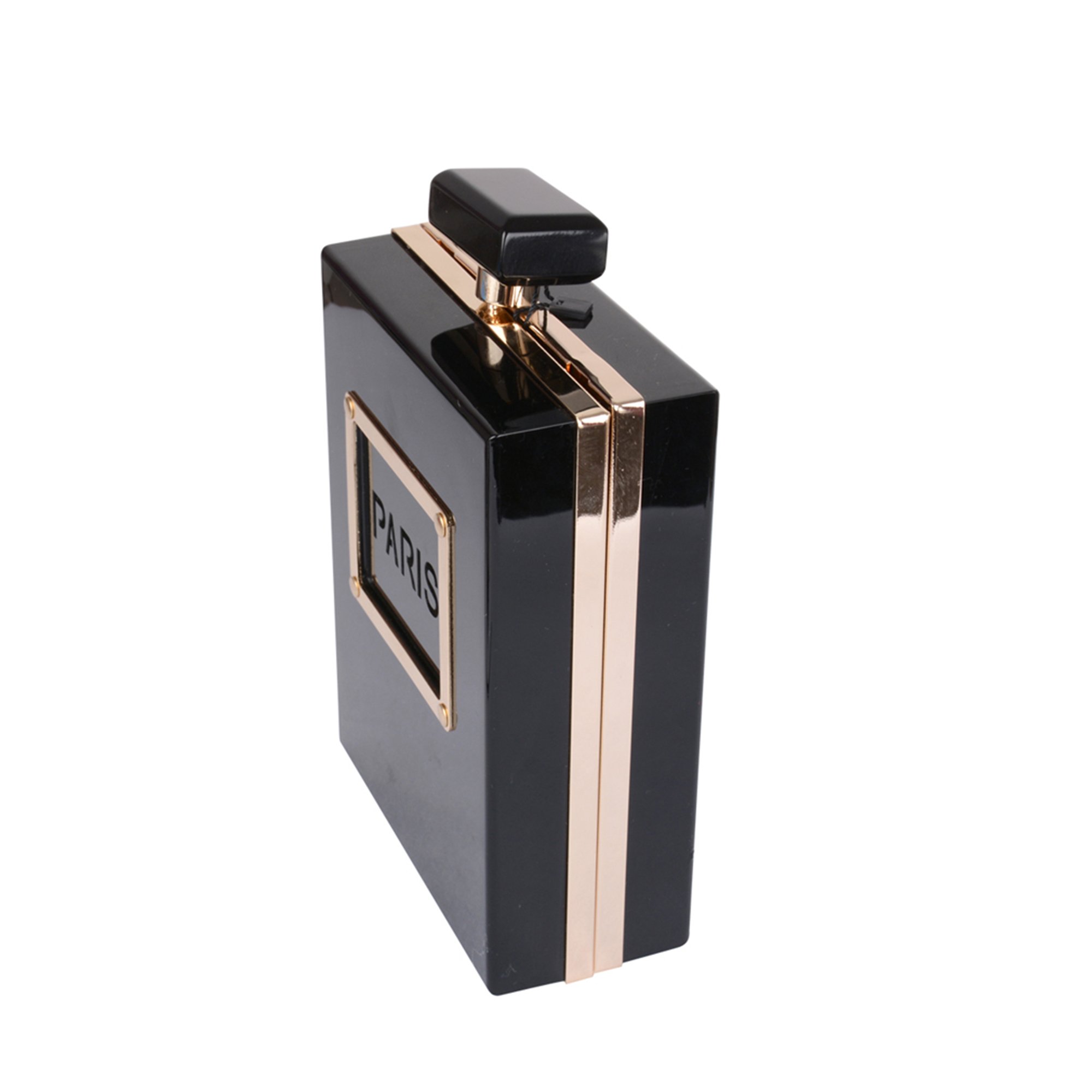 Women Acrylic Black Paris Perfume Shape Evening Bags Purses Clutch Vintage Banquet Handbag