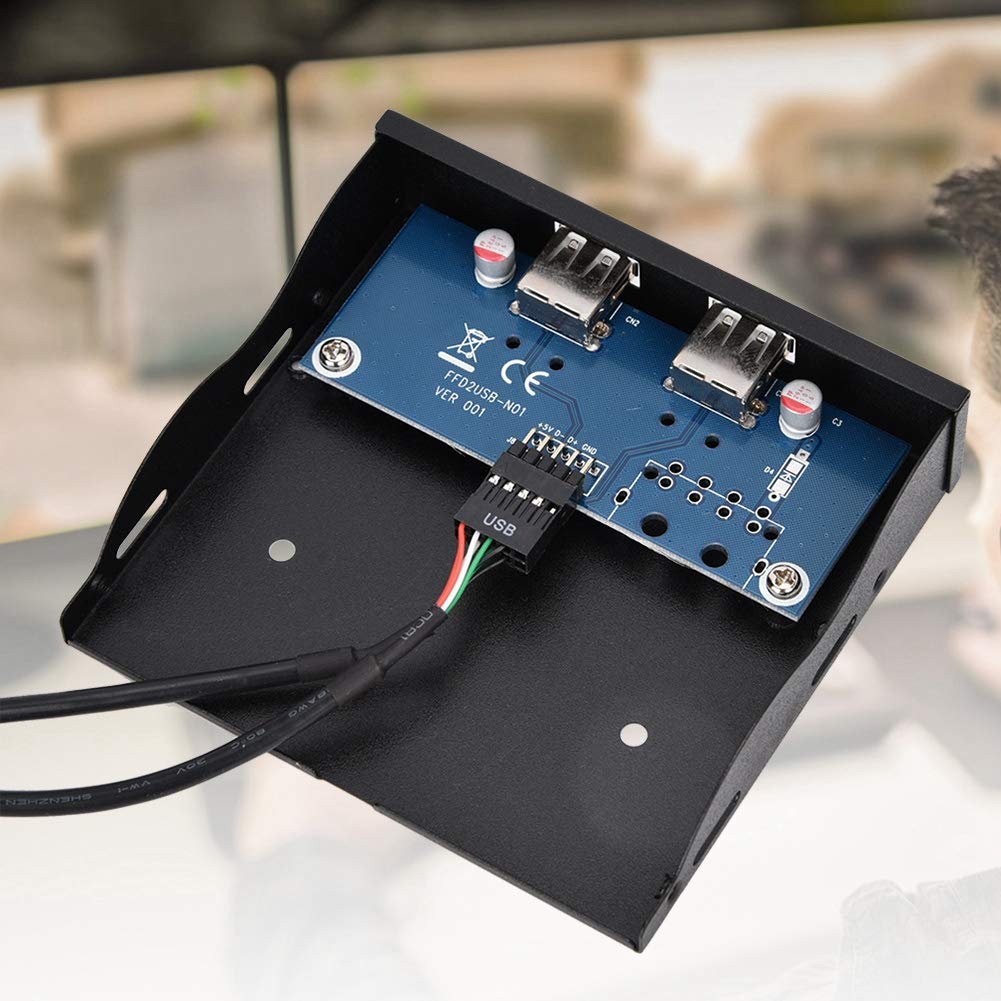 USB 2.0 Floppy Drive Front Panel,3.5 Inch USB2.0 2 Port 9-Pin Tinned Copper Wire Front Panel,Strict Accord with The Size of The Floppy Drive Interface