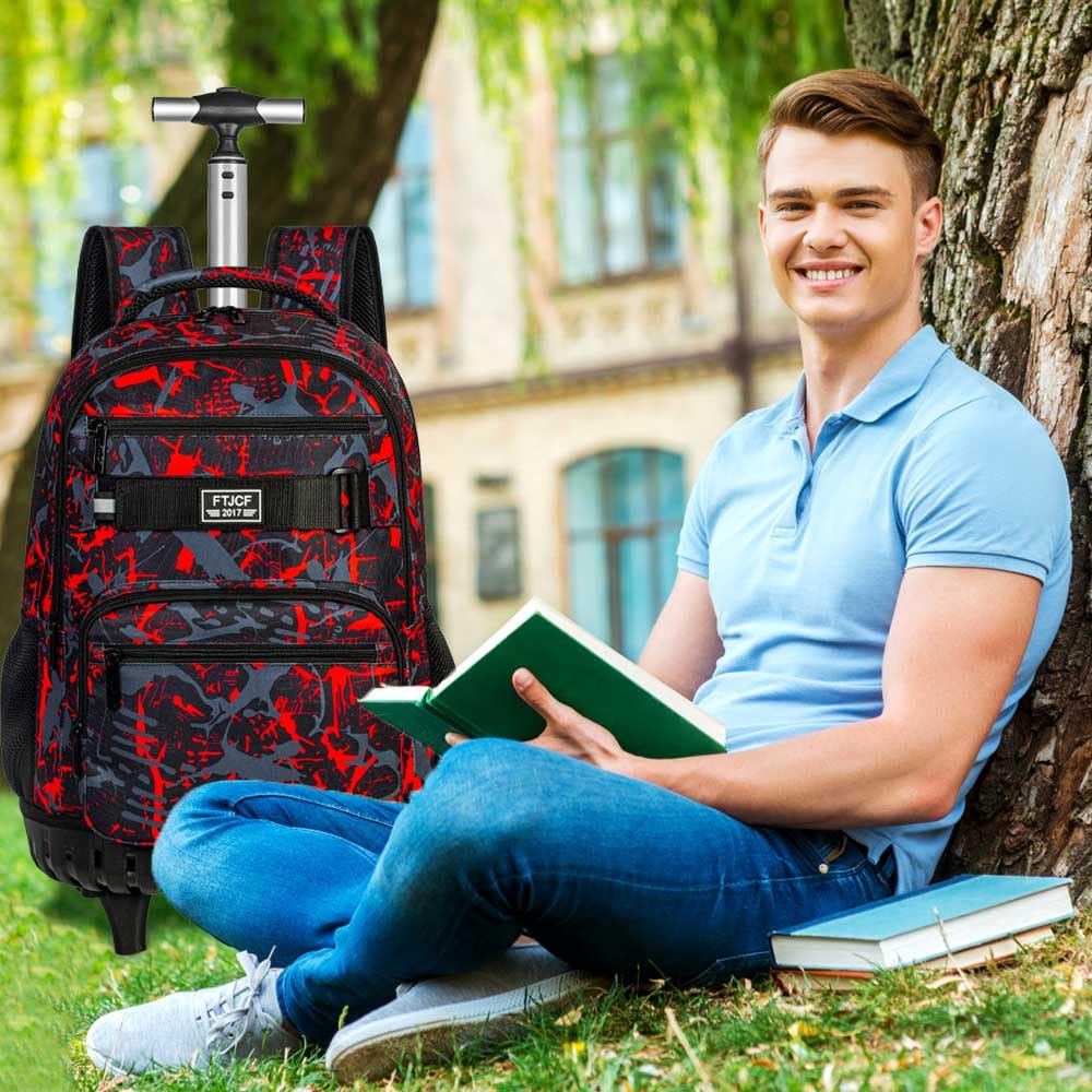 ZLYERT 3Pcs Rolling Backpack for Boys Men, Travel Roller Backpacks with Wheels for Adults, Teens College Graffiti Wheeled Bookbag with Lunch Box(Blue)
