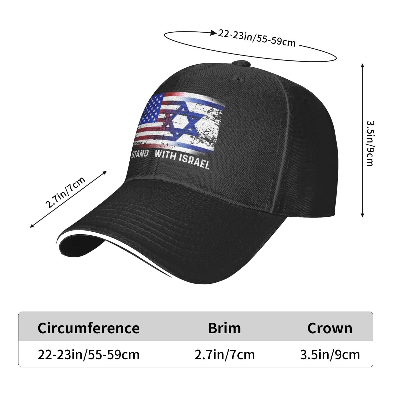 VUWKNQ Israel Hat I Stand with Israel Hat for Men Baseball Hats Adjustable Hat Black