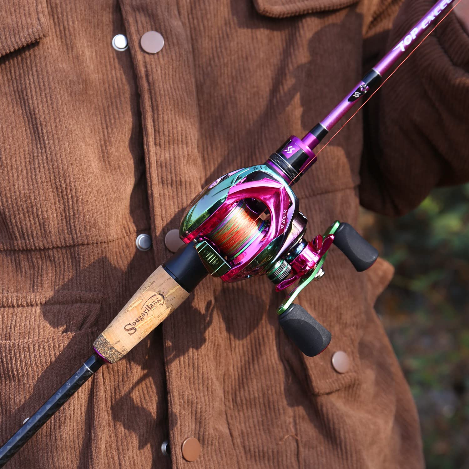 Sougayilang Fishing Rod and Reel Combo, Medium Heavy Fishing Pole with Baitcasting Reel Combo, 2-Piece Baitcaster Combo-Purple-5.9ft and Left Handle reel