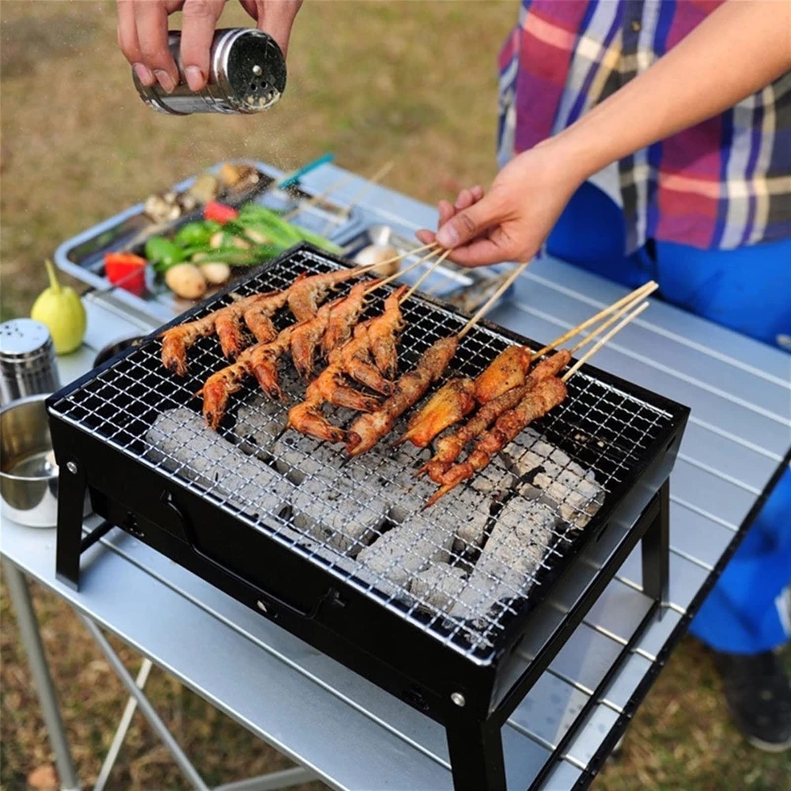TAMYID Charcoal Grills, Folding Portable Barbecue Charcoal Grill Stainless Steel Small Mini BBQ Tool Kits For Outdoor Cooking Camping Picnics Beach