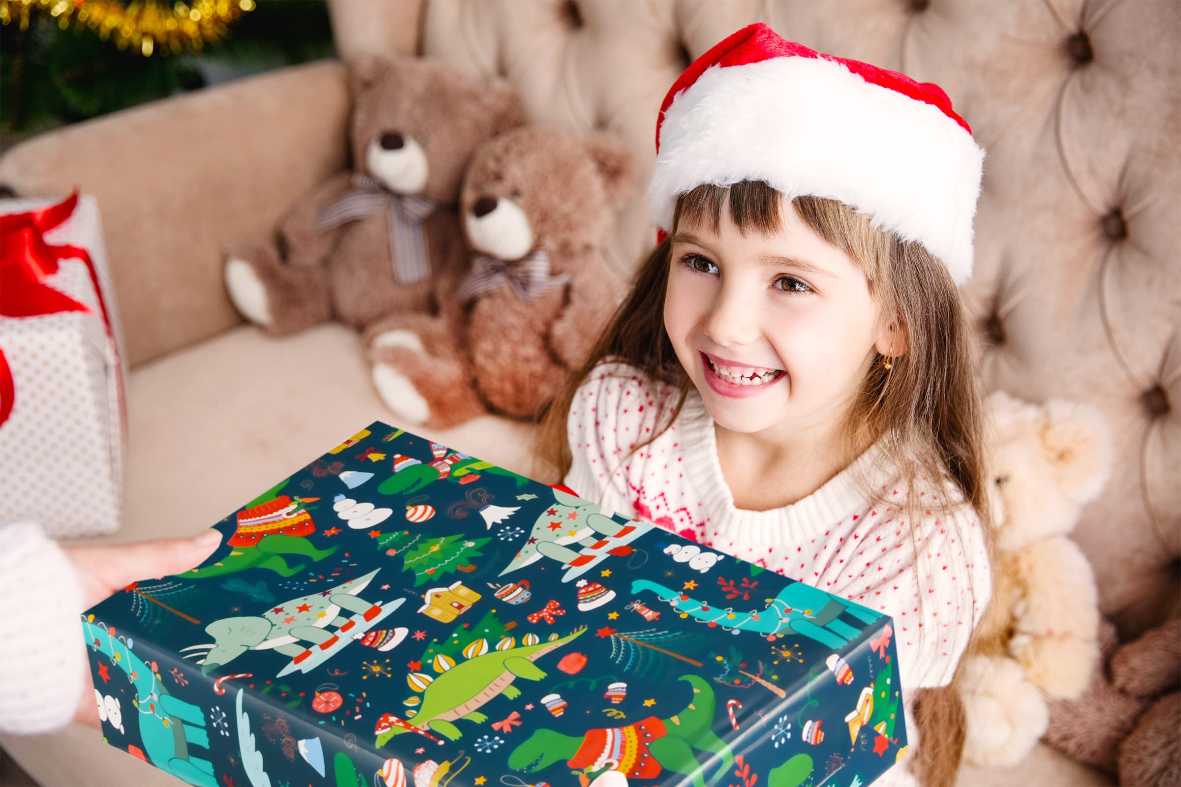 Titiweet Dinosaur Shark Animal Christmas Wrapping Paper for Kids - 12 Sheets, 20 x 28 Inches Per Sheet
