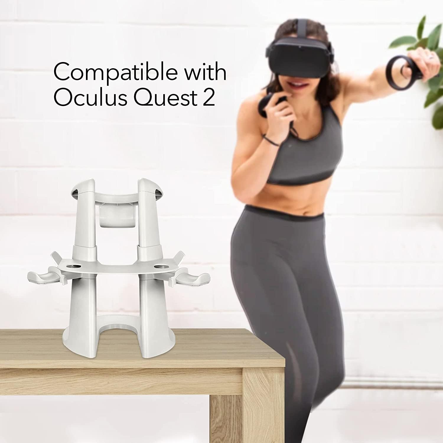 Wasserstein VR Headset Stand Controllers Holder Gaming Accessories Compatible with Meta/Oculus Quest , Quest 2, and Rift S (White)