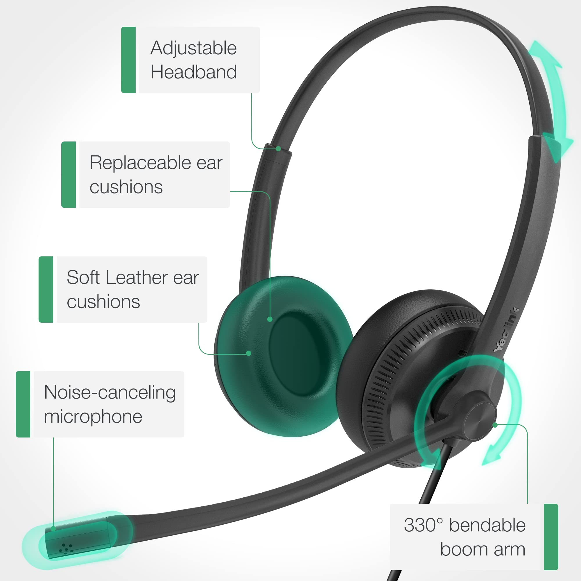 Yealink UH34 USB Headset with Microphone for PC Laptop, 3.5mm Stereo Headphone Noise Canceling&Volume Control, Teams Certified Work Office Headset